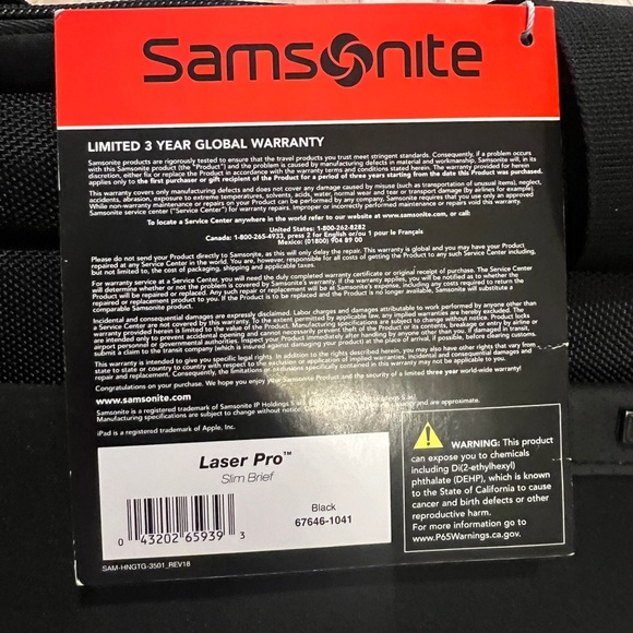 Samsonite | Bags | Nwt Samsonite Laser Pro Slim Briefcase Black | Poshmark